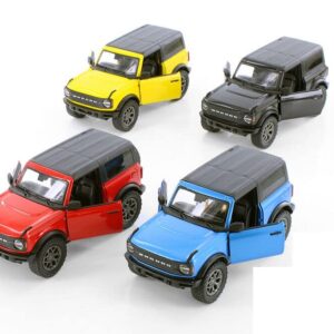 Compatiable with Kinsmart 2022 Ford Bronco Hardtop 1:34 Scale Diecast Model Car (Set of 4, red Black Blue and Yellow)