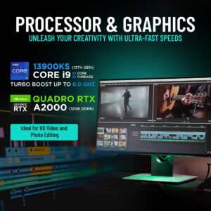 CPU Solutions Video Editing PC, CEV-8965-A12 - HD Video Editing Workstation- Intel i9-13900KS, 6.0GHz Turbo Boost 24-Core, 32GB DDR5 RAM, 2TB NVMe SSD, Quadro RTX A2000, Windows 11 Pro Computer Tower