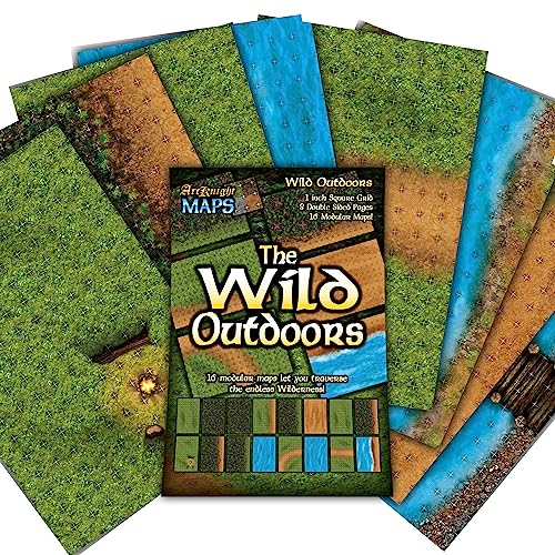 Arcknight The Wild Outdoors Roleplaying Battlemaps; 16 Modular RPG Maps in 8 Double-Sided Pages, 1" Square Grid, Modular & Versatile Design for Tabletop Gaming - for Dungeons & Dragons, Pathfinder