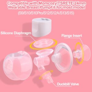 Flange Insert 13/15/17/19/21mm 5pcs, Compatible with Momcozy S9/S9 pro/S12/S12 pro, Including Duckbill Valve&Silicone Diaphragm for Wearable Breast Pump, Reduce Nipple Tunnel Down to Correct Size