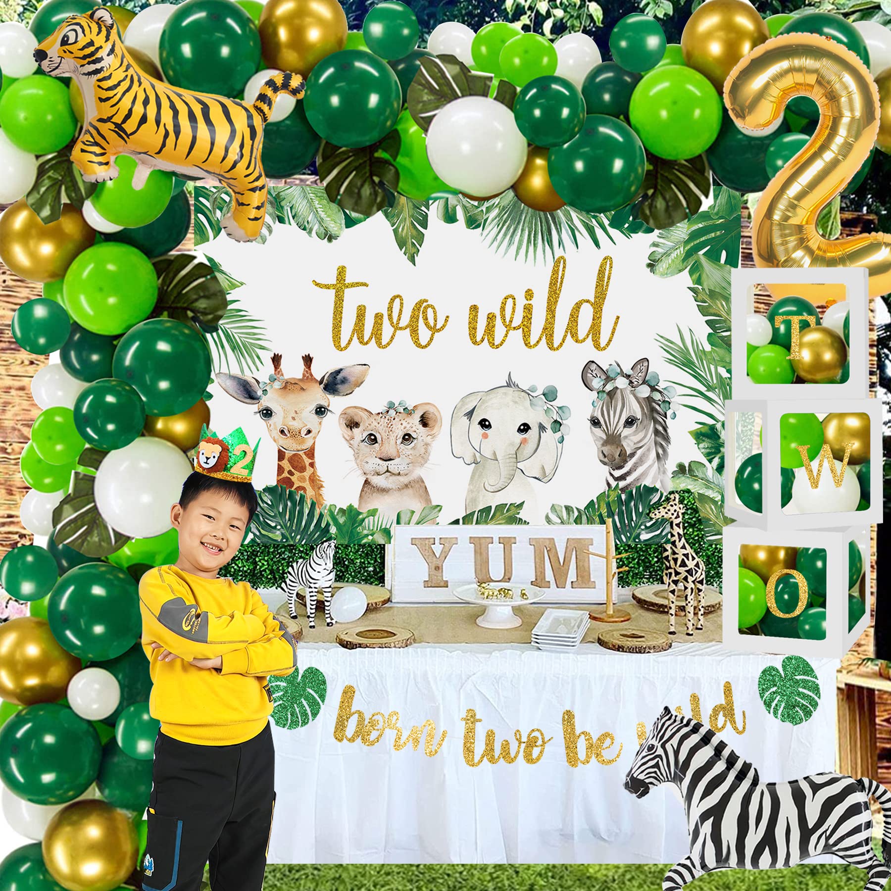 YSHMFEUX Two Wild Birthday Decorations Party Supplies, Jungle Theme 2nd Birthday Party Supplies, Jungle Safari Animal 2nd Birthday Decorations, Second Birthday Decorations for 2 Years Old Birthday