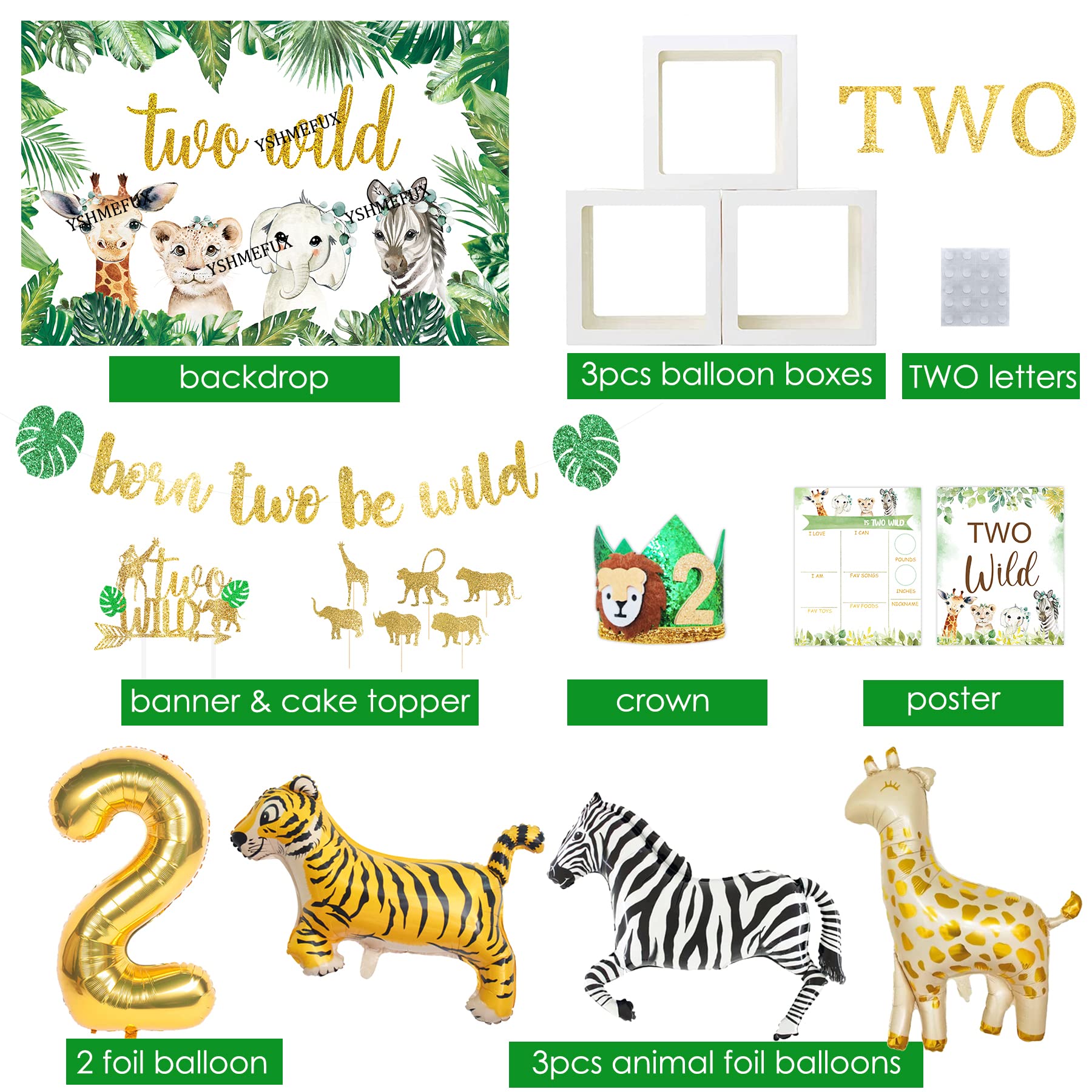 YSHMFEUX Two Wild Birthday Decorations Party Supplies, Jungle Theme 2nd Birthday Party Supplies, Jungle Safari Animal 2nd Birthday Decorations, Second Birthday Decorations for 2 Years Old Birthday