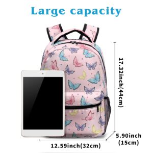 Dacawin Pink Butterfly Backpack for Girls Lightweight Fashion School Bookbag Casual Daypack Backpacks for Teens Kids Toddler