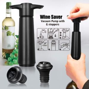 Wine Saver Pump, Wine Stoppers Vacuum Sealers with 6 Vacuum Stoppers, Silicone Wine Saver Bottle Stoppers Set, Wine Preserver for Reusable Bottle Sealer Keeps Wine Fresh(Wine Pump + 6 stoppers)