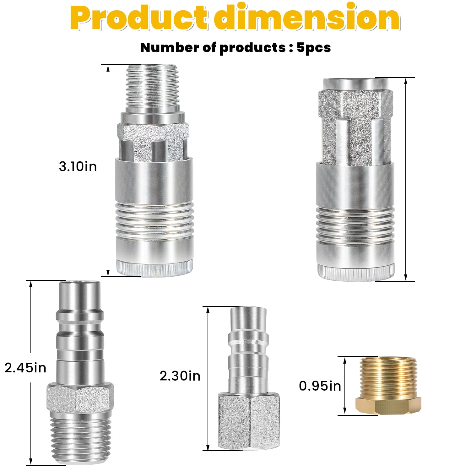 1/2" NPT G Style Air Coupler Plug and Air hose Fittings Reducer Bushing Kit S-224 For require more than 60 SCFM (5pcs)