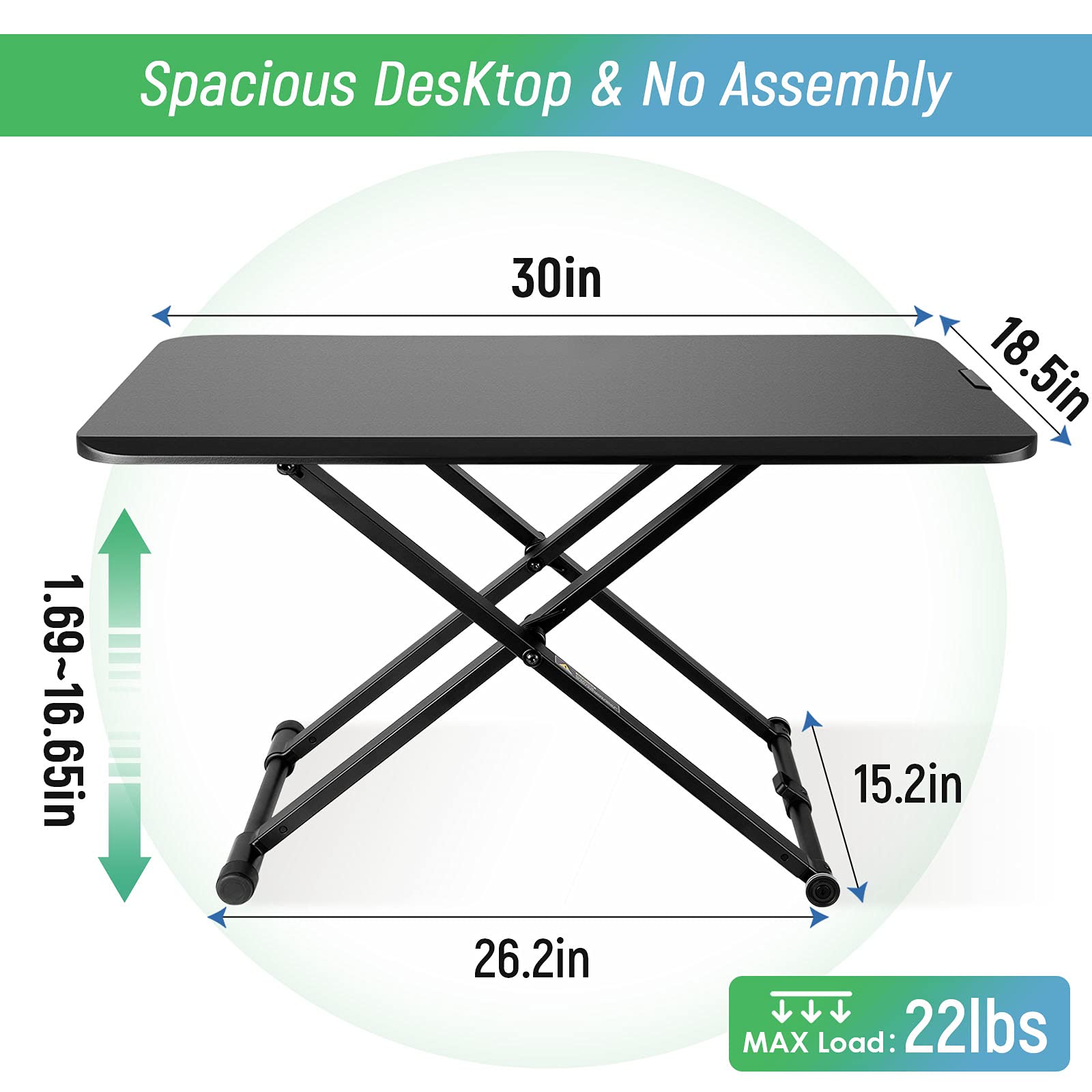 KIDINIX Standing Desk Converter 30" Ultra-Thin Height Adjustable Stand Up Desk Gas Spring Riser Sit to Stand in Seconds Computer Desk for Home and Office