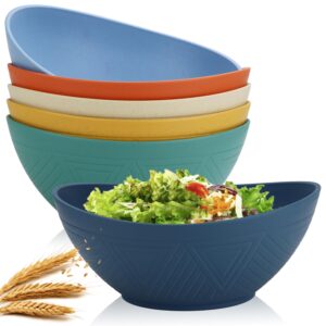 homienly 60oz wheat straw bowls set of 6 salad bowls large capacity soup bowls unbreakable serving bowls microwave & dishwasher safe bowls alternative for plastic bowls for kitchen - multi-colors