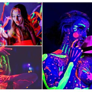 12 Pieces Glow Body Face Paint,Neon Glow In The Black Light Face Painting Kits Makeup for Kids Adult Halloween and Parties