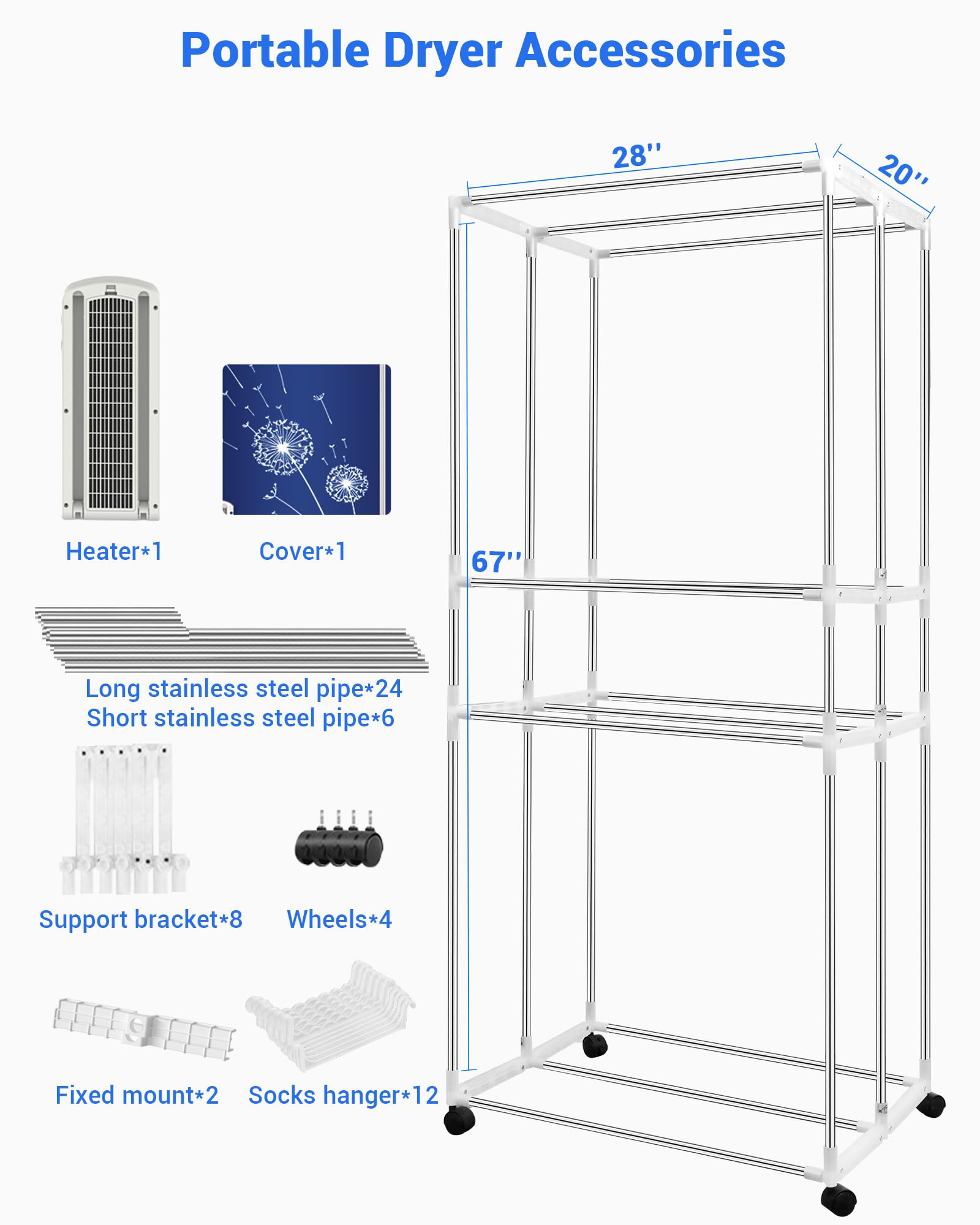 KASYDoFF Clothes Dryer, 35LB Capacity-67Inch Portable Dryer (Anion), 1600W-3 Tier Foldable Clothes Dryer Rack, Energy Saving Portable Dryer for Apartment, Indoor, Travel, RV