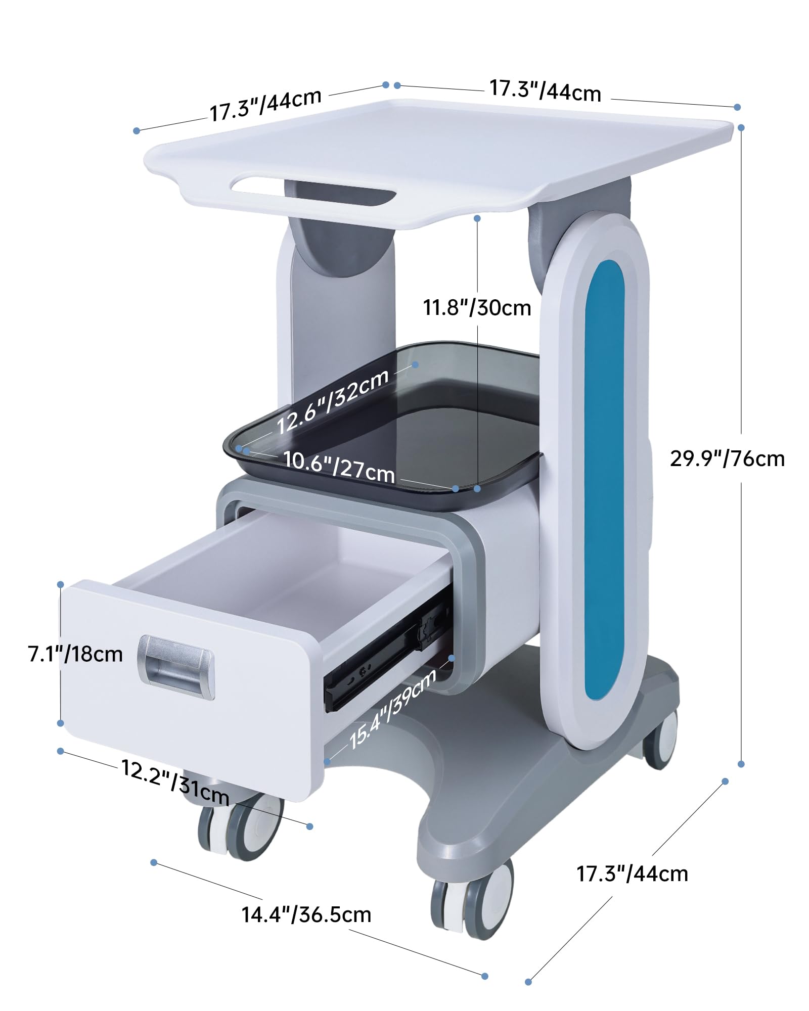 Professional Medical Trolley Cart with Wheels Mobile Ultrasound Cart Beauty Storage Utility Cart Rolling Cart with Drawer for Home Bedroom Salon Lab Hospital Dental Office Clinic