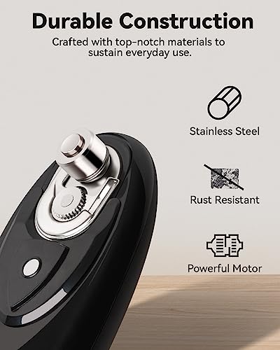 Electric Can Opener for Kitchen with Stainless Steel Blade- Portable Battery Powered Can Opener Smooth Edge, Automatic Easy Hands Free One Touch Start for Seniors with Arthritis, Left Handed, Black