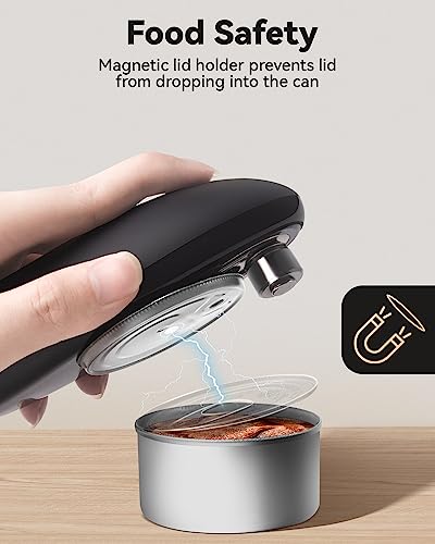 Electric Can Opener for Kitchen with Stainless Steel Blade- Portable Battery Powered Can Opener Smooth Edge, Automatic Easy Hands Free One Touch Start for Seniors with Arthritis, Left Handed, Black