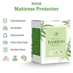 RISAR Queen Size Bed Waterproof Mattress Protector - Cooling Water Proof Mattress Cover for Kids, Breathable Mattress Pad Cover Washable, Wetting, 8''-21'' Extra Deep Pocket