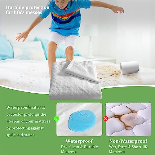 RISAR Queen Size Bed Waterproof Mattress Protector - Cooling Water Proof Mattress Cover for Kids, Breathable Mattress Pad Cover Washable, Wetting, 8''-21'' Extra Deep Pocket