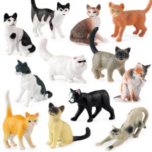 scahow 12pcs realistic cat figurines, plastic mini cat figures toys, kitten miniature toys cake topper easter eggs christmas birthday gift for kids boys girls