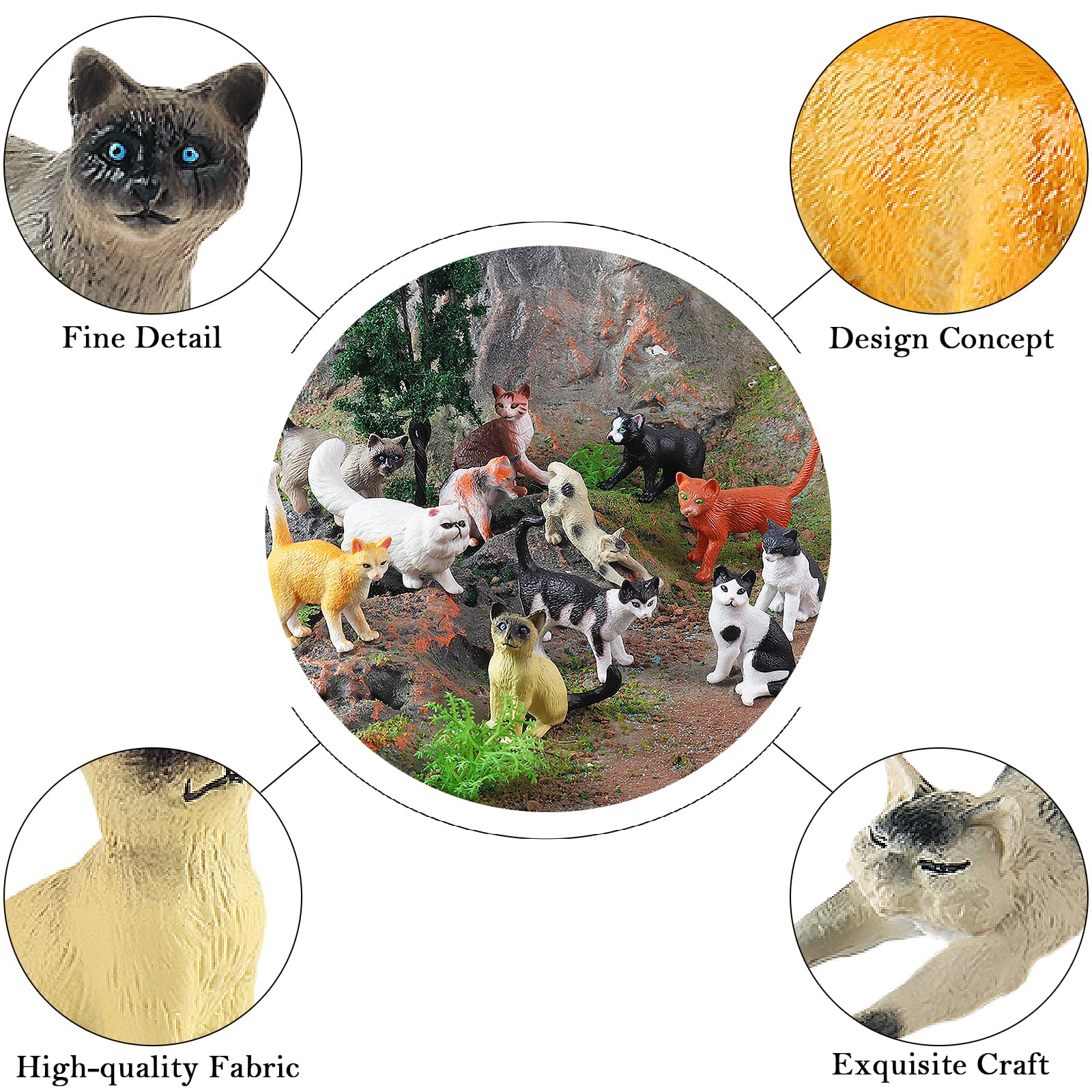 SCAHOW 12PCS Realistic Cat Figurines, Plastic Mini Cat Figures Toys, Kitten Miniature Toys Cake Topper Easter Eggs Christmas Birthday Gift for Kids Boys Girls