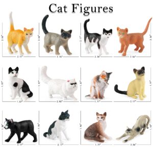 SCAHOW 12PCS Realistic Cat Figurines, Plastic Mini Cat Figures Toys, Kitten Miniature Toys Cake Topper Easter Eggs Christmas Birthday Gift for Kids Boys Girls