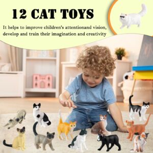 SCAHOW 12PCS Realistic Cat Figurines, Plastic Mini Cat Figures Toys, Kitten Miniature Toys Cake Topper Easter Eggs Christmas Birthday Gift for Kids Boys Girls