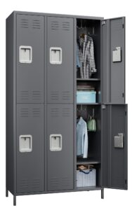 jaord metal locker storage cabinet with 6 doors, 72" tall locker for employees, steel lockers for home office school gym (dark gray)