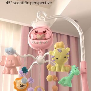 BSROLUNA Baby Crib Mobile with Music and Lights, Baby Mobile for Crib with Remote Control, Hanging Rotating Animal Rattles, 50 Songs and Timing Function, Cartoon Baby Crib Toys for Girls (Baby Pink)