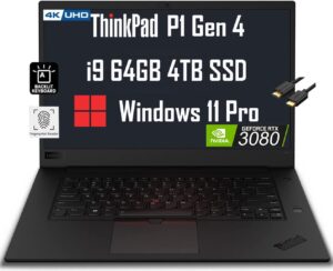 lenovo thinkpad p1 16" 4k (3840x2400) (intel core i9-11950h vpro, 64gb ram, 4tb ssd, rtx 3080 16gb) mobile workstation laptop, fingerprint, backlit, 3-yr wrt, ist cable, wi-fi 6, win 11 pro