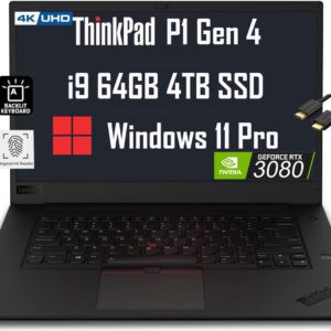 Lenovo ThinkPad P1 16" 4K (3840x2400) (Intel Core i9-11950H vPro, 64GB RAM, 4TB SSD, RTX 3080 16GB) Mobile Workstation Laptop, Fingerprint, Backlit, 3-Yr WRT, IST Cable, Wi-Fi 6, Win 11 Pro