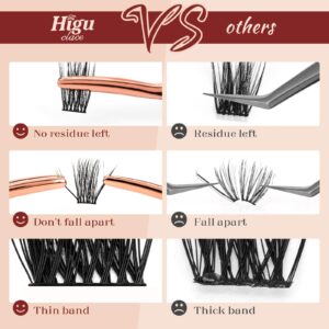 Higu clace Lash Clusters 168pcs, D curl Cluster Lahses 10-16mm Mixed, DIY Eyelash Extensions Super Thin Band & Soft, Wispy Eyelash Clusters Mega Volume Reusable Use at Home(BUSHY D 10-16mm)