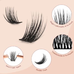 Higu clace Lash Clusters 168pcs, D curl Cluster Lahses 10-16mm Mixed, DIY Eyelash Extensions Super Thin Band & Soft, Wispy Eyelash Clusters Mega Volume Reusable Use at Home(BUSHY D 10-16mm)