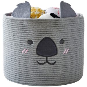 omerai animal baskets cotton rope storage basket woven toy basket large basket for blankets cute koala basket with handles foldable animal laundry basket nursery basket organizer, 15"d x 12.6"h (grey)