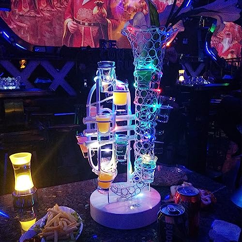 YTCYKJ Neon Countertop Wine Rack,Acrylic Cup Holder with 12 Glasses Cup Holes,Colorful Light,Party Bar Drinking Tumblers Stand for Home,Bar,Party(Ferris Wheel)