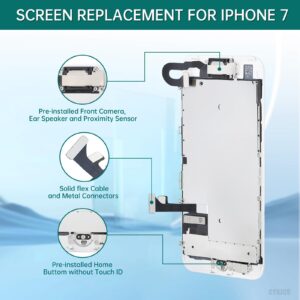 CYKJGS for iPhone 7 Screen Replacement White with Home Button 4.7" 3D Touch LCD Display Digitizer Full Assembly with Front Camera Ear Speaker Front Glass Fix Tools Repair Kit for A1660, A1778, A1779