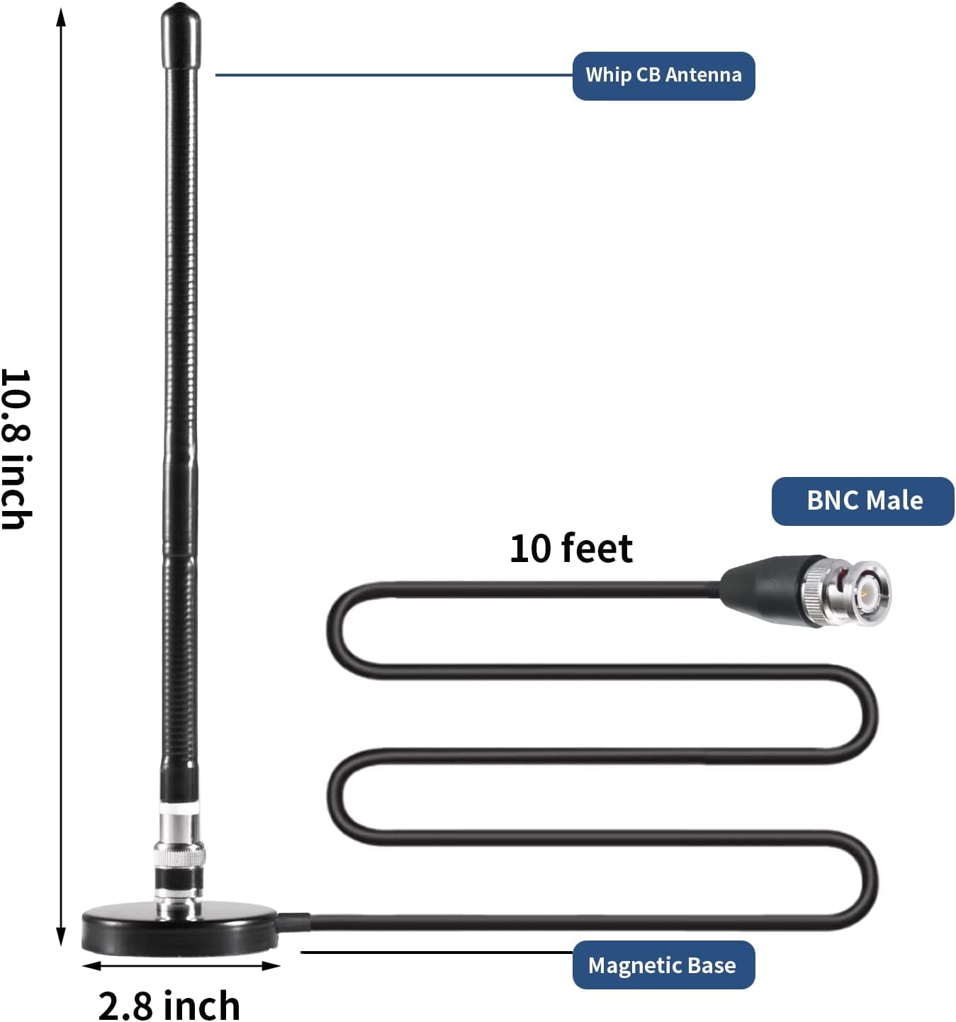 Long Range 27MHz Soft Whip Magnetic Base CB Radio Antenna with PL-259 BNC Male Connector for Cobra Midland Uniden Maxon President Vehicle Car Truck Mobile Handheld CB Radio Police Scanner, Eifagur