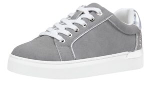 jeossy women's 8020 fashion sneakers, casual vegan leather sneaker, trendy dress lace-up walking shoes, grey, size 10 us-with memory foam(djy8020 grey 10)