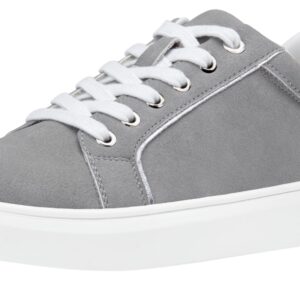 Jeossy Women's 8020 Fashion Sneakers, Casual Vegan Leather Sneaker, Trendy Dress Lace-up Walking Shoes, Grey, Size 10 US-with Memory Foam(DJY8020 Grey 10)