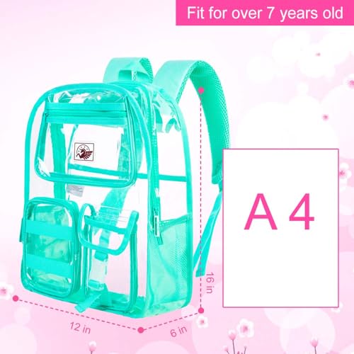 Clear Backpack for Girls Women, Heavy Duty PVC Transparent BookBag, Cute See Through School Bags for Teens Elementary - Green