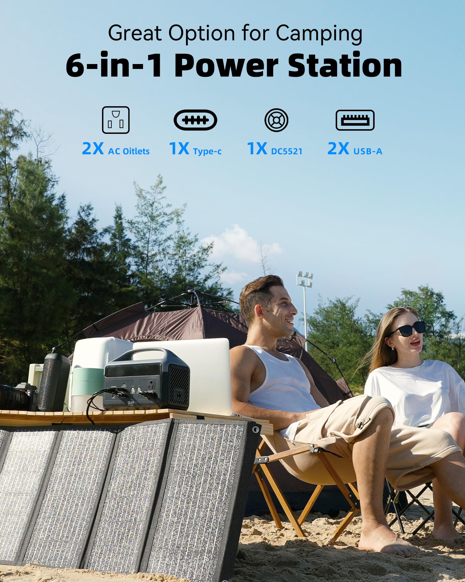 Backup Battery Power Supply 300W, 179.2Wh/56000mAh LiFePO4 Portable Power Station, Fast Charging Solar Generator with 3 Input/6 Output Ports, 110V Pure Sine Wave 2 AC Outlets