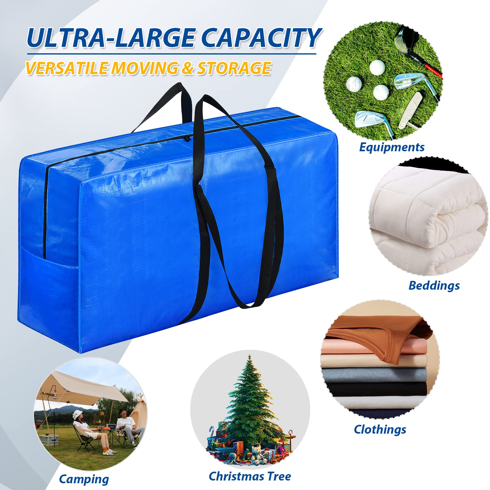 57 Gallon Extra Large Storage Bags, XXL Jumbo Moving Bags Heavy Duty, Storage Totes Moving Boxes Supplies for College, Foldable Duffle Bag for Travel, Christmas Tree Bag, 42x23x13.5inch - 2PACK