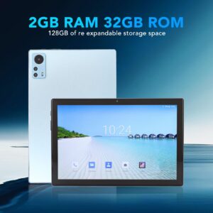 10.1 Inch Tablet, 2.4G 5G WiFi 2GB RAM 32GB ROM Smart Tablet, Octa Core CPU Front 5MP Rear 13MP 4G Calling Tablet for Family, Office, School, Kids 100‑240V (Blue)