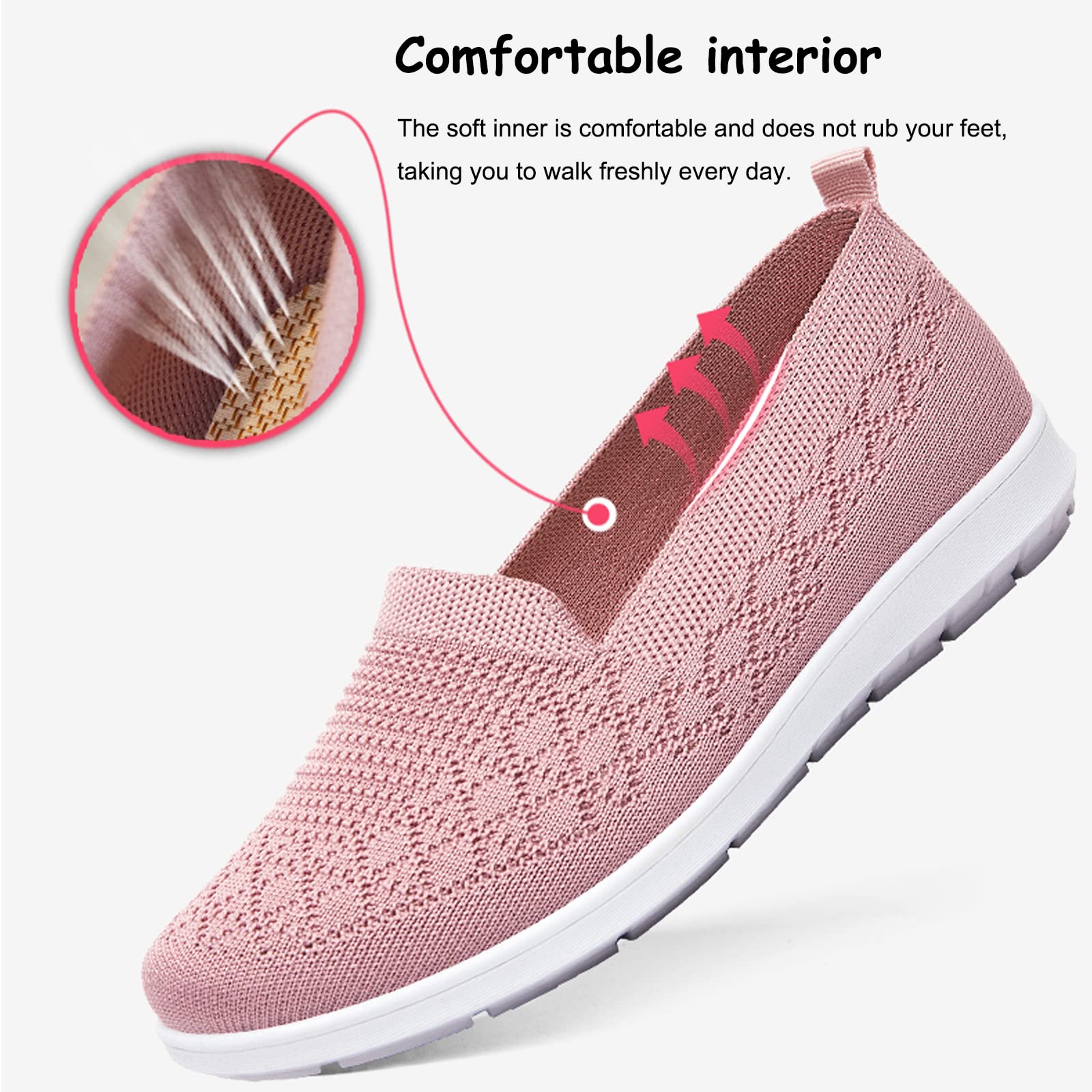 Women's Flat Breathable Fly Woven Mesh Sneakers,Casual Fashion Non-Slip Walking Shoes Comfortable Soft Sole Slip-on Loafers Tennis Shoes (Black-A,8)