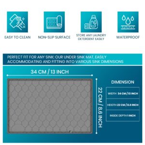 NECoRA Under Sink Mat,[34" x 22" x 1"] Under Sink Mats for Kitchen Waterproof, Silicone Sink Cabinet Protector Mats for Kitchen & Bathroom, Under Sink Liner Leaks Spills Tray with Drain Hole,Grey