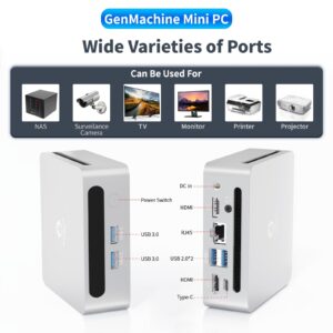 GenMachine Mini PC, Gaming Desktop Computer with AMD Ryzen 5 5500U, 6C/12T, 16G DDR4+512GB M.2 NVMe SSD, 1000Mbps, WiFi 6, BT 5.2, Dual HDMI, Type-C, Win11 Pro