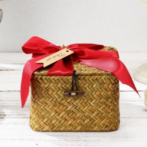 IMIKEYA Seaweed Baskets with Lids: Woven Baskets Seagrass Storage Woven Basket Straw Desktop Rattan Storage Basket 9 inch Hand- Woven Storage Basket Bins Container Organizer