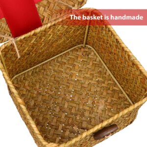 IMIKEYA Seaweed Baskets with Lids: Woven Baskets Seagrass Storage Woven Basket Straw Desktop Rattan Storage Basket 9 inch Hand- Woven Storage Basket Bins Container Organizer