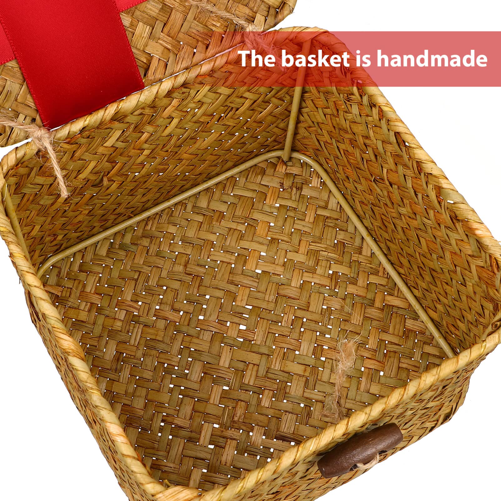 IMIKEYA Seaweed Baskets with Lids: Woven Baskets Seagrass Storage Woven Basket Straw Desktop Rattan Storage Basket 9 inch Hand- Woven Storage Basket Bins Container Organizer