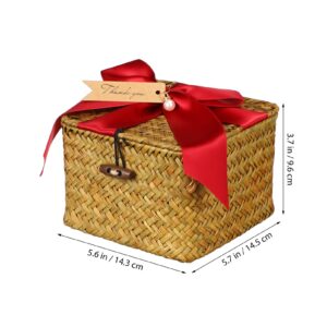 IMIKEYA Seaweed Baskets with Lids: Woven Baskets Seagrass Storage Woven Basket Straw Desktop Rattan Storage Basket 9 inch Hand- Woven Storage Basket Bins Container Organizer