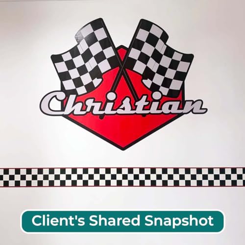 Race Flag Name Wall Decal - Personalized Wall Art for Boys, Baby, and Kids - Custom Name Wall Decal with Race Car Theme - Checkered Flag Wall Stickers - Wall Letters Decor for Bedroom