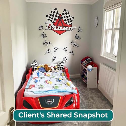 Race Flag Name Wall Decal - Personalized Wall Art for Boys, Baby, and Kids - Custom Name Wall Decal with Race Car Theme - Checkered Flag Wall Stickers - Wall Letters Decor for Bedroom