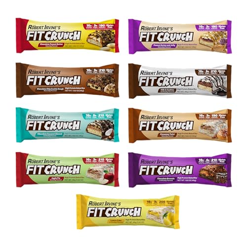 FITCRUNCH Snack Size Protein Bars, Designed by Robert Irvine, 6-Layer Baked Bar, 3g of Sugar, Gluten Free & Soft Cake Core (9 Count, Flavor Lovers)