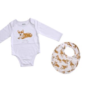 MUD PIE Baby Dog Breed Bodysuit and Bib Set, Corgi, 0-6 Months