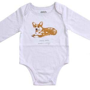 MUD PIE Baby Dog Breed Bodysuit and Bib Set, Corgi, 0-6 Months